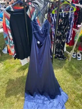 B Darlin | Dresses | B Darlin Navy Satin Cowl Neck Prom Gown With Side ...